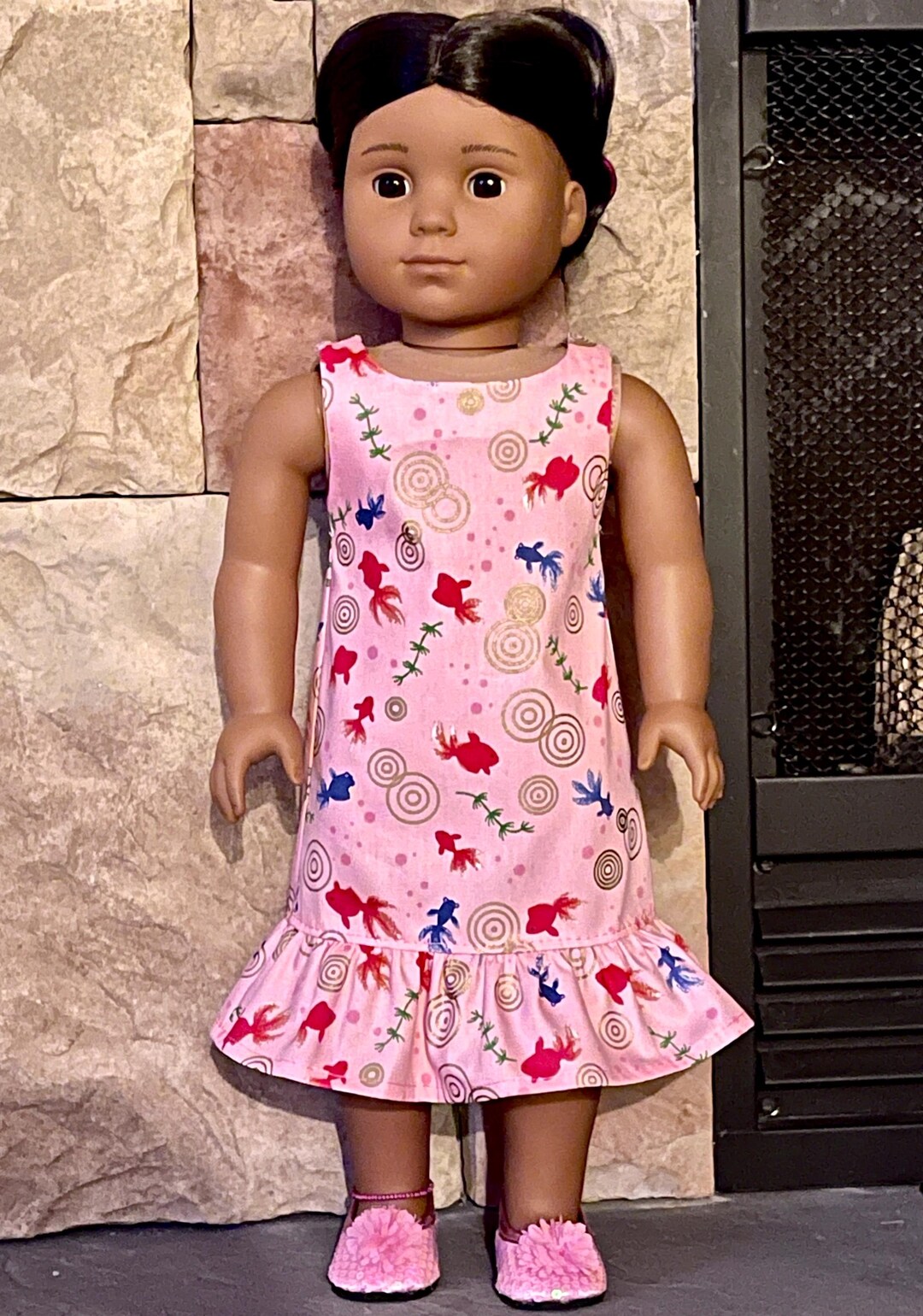 Pink Aquarium Fish Dress With Gold Metallic Highlights and Ruffle. for ...