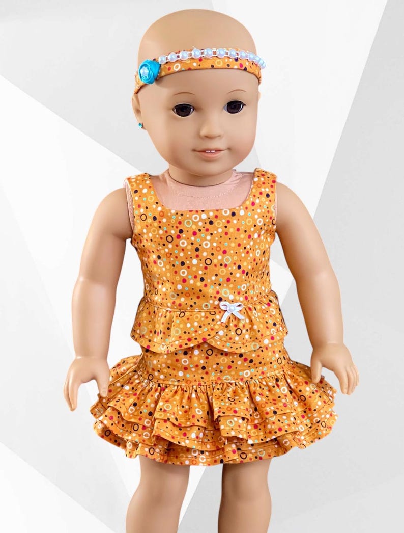 Moonscape Polka Dot Skirt & Top in Orange, and Headband With Blue ...