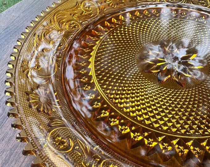 Vintage Indiana Glass Tiara Amber Serving Platter – 1970s Pressed Glass ...
