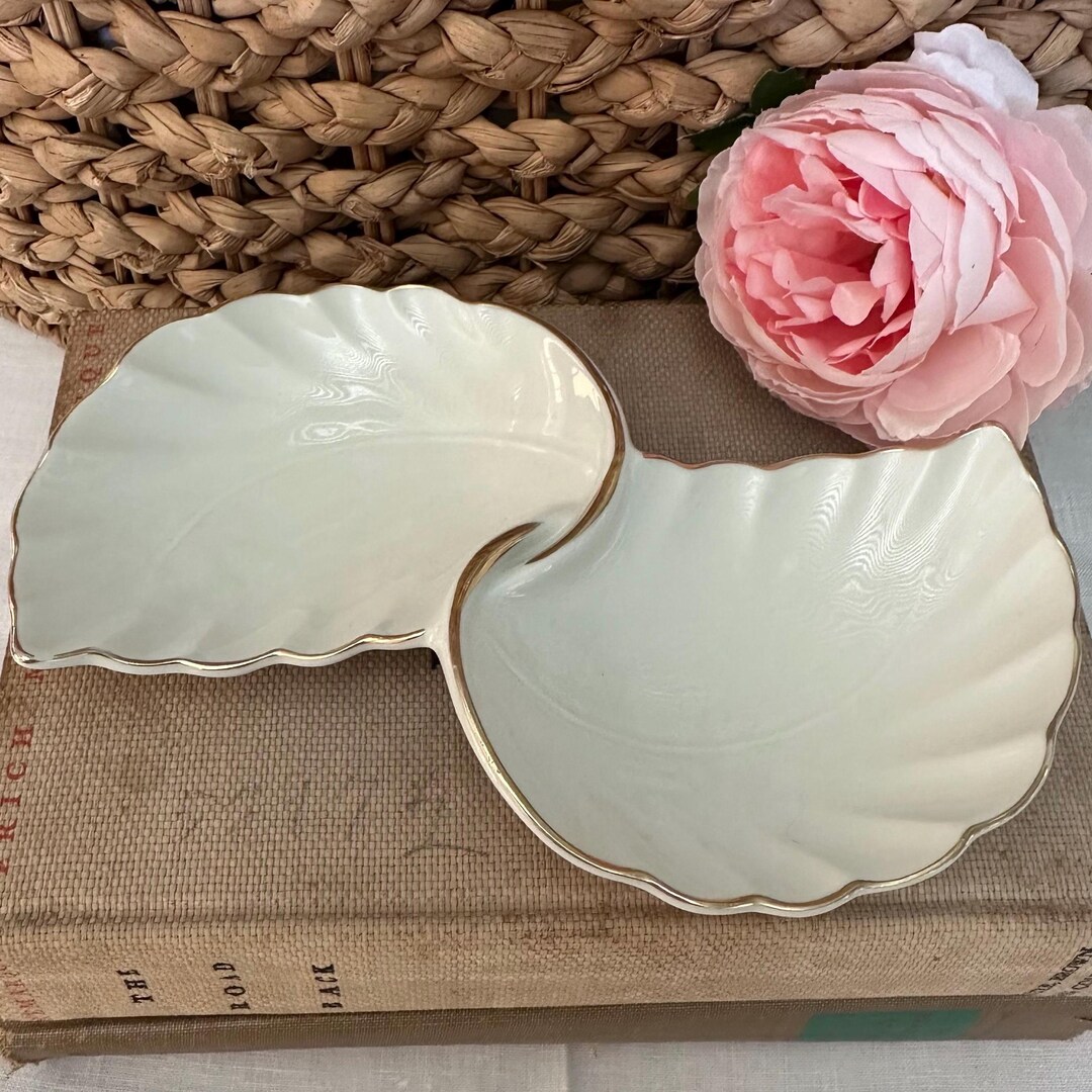 Vintage Crown Classics Whitehall 18K Gold Trim Double Leaf Dish – Made ...