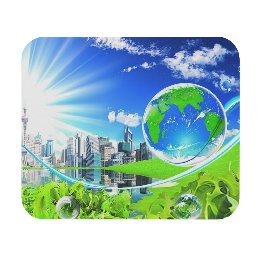 Frutiger Aero Green Earth Globe Y2K Cityscape Mouse Pad | Frutiger Eco ...