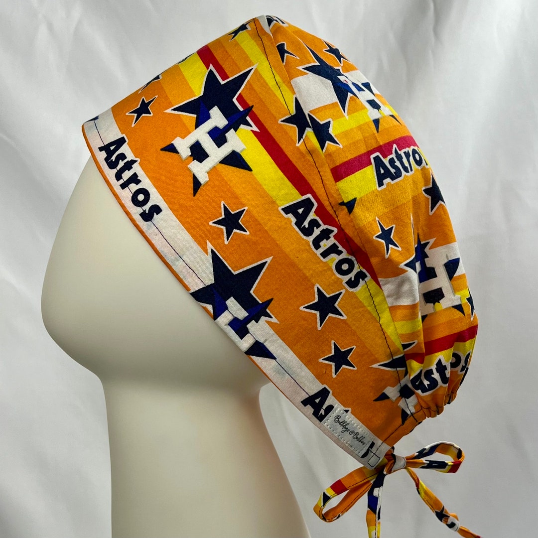 Tie Back Style Scrub Cap Hat Made From Striped Houston Astros Baseball ...