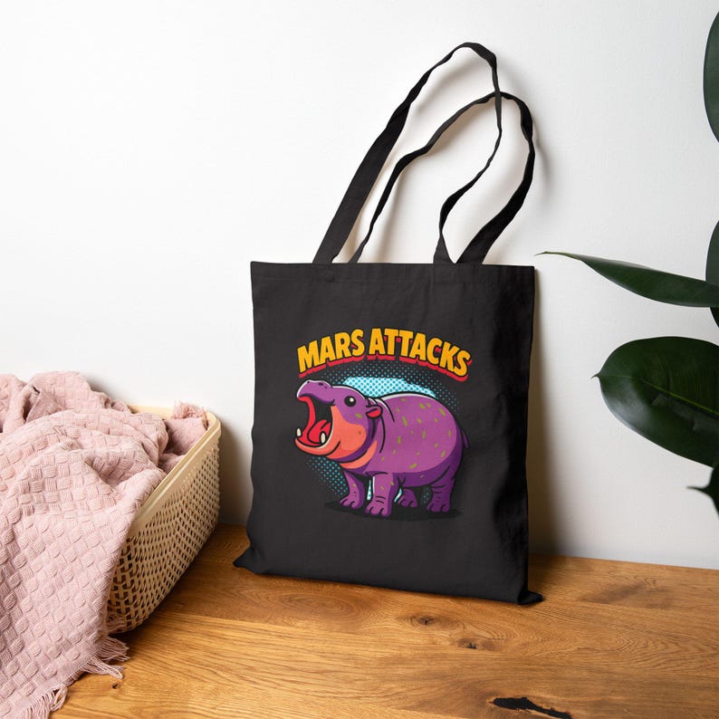 Mars Attacks Hippo Tote Bag, Mars Hippo Lover Gift. Baby Hippo Mars ...