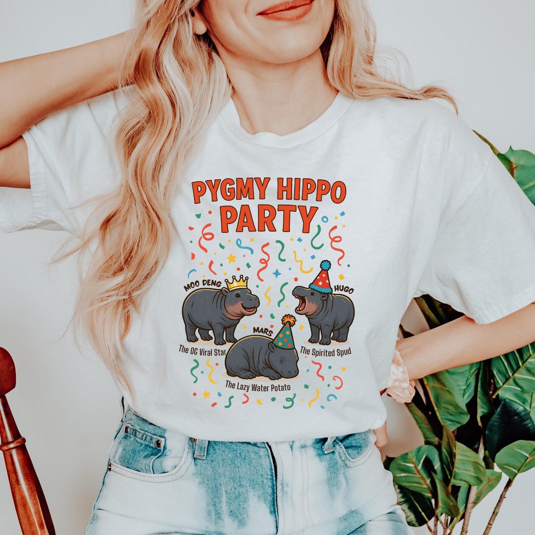 Pygmy Hippo Party Tee, Viral Pygmy Hippos Moo Deng, Mars, Hugo, Gift ...