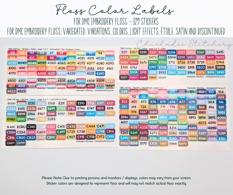 DMC Color Labels: Variegated, Variations, Coloris, Light Effects ...