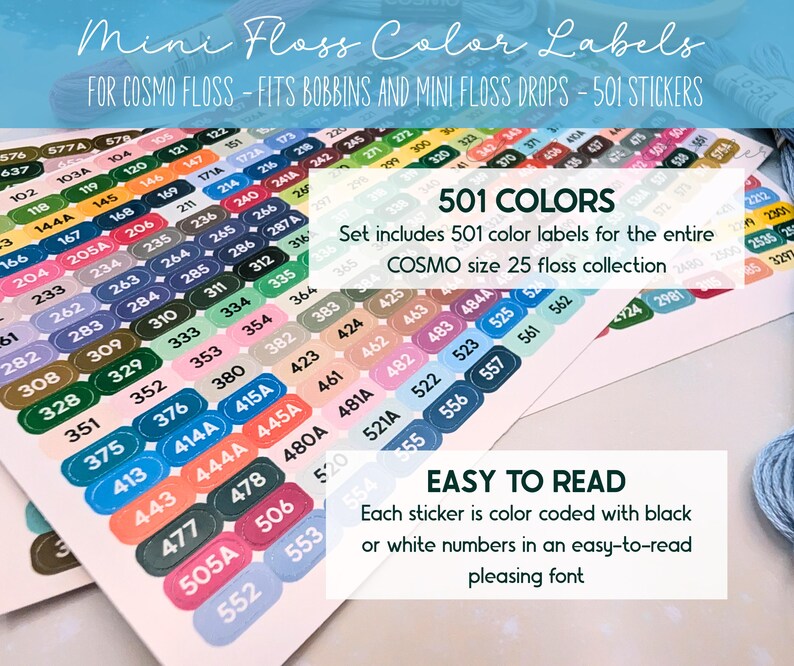 Mini COSMO Floss Color Labels for Floss Drops & Traditional Bobbins ...