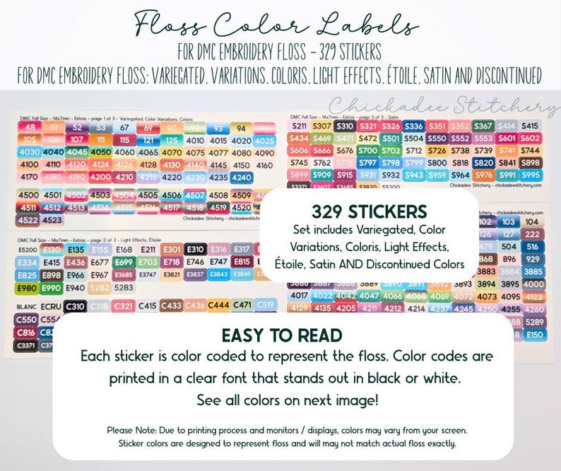 DMC Color Labels: Variegated, Variations, Coloris, Light Effects ...