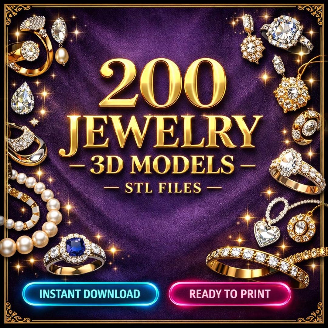 Jewelry STL Files 200 3D Print Models Bundle – Ring, Pendant & Earring ...