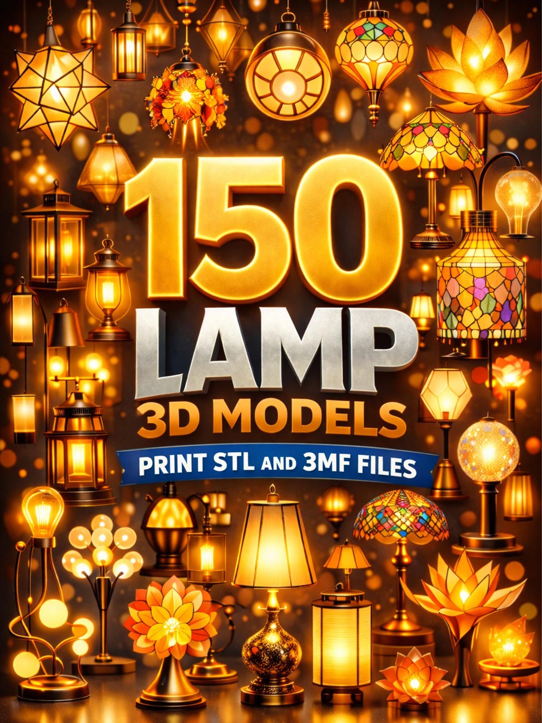 150 Lamp 3D Print Models STL & 3MF Files Bundle | Modern Lighting, Home ...