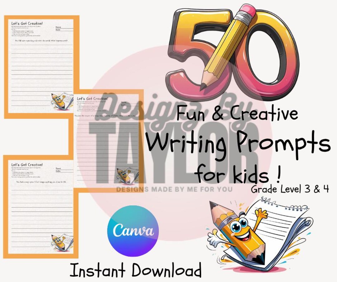 50 Fun & Creative Writing Prompts for Kids (grades 3-5) - Etsy UK