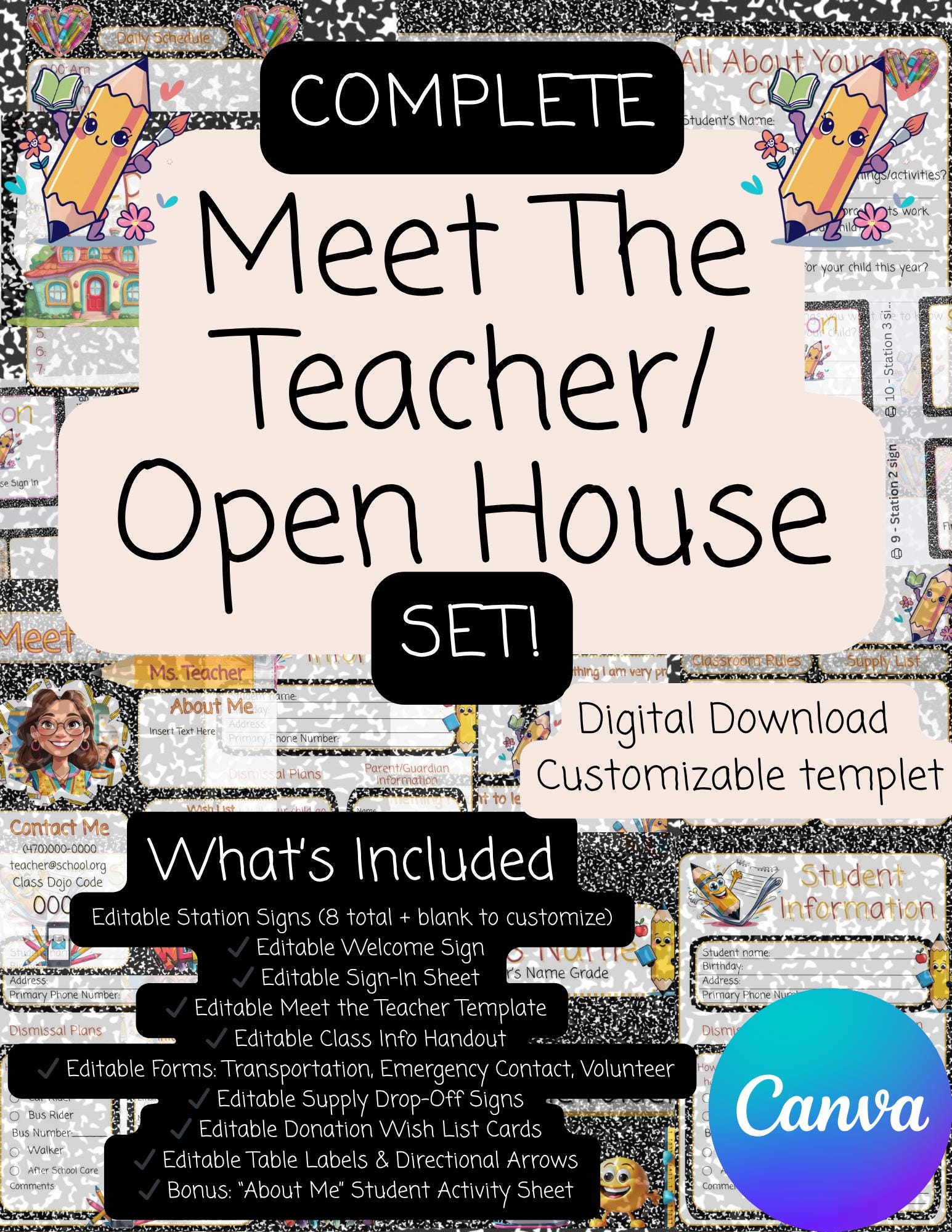 Meet the Teacher Open House Station Set | Editable Back to School Kit ...