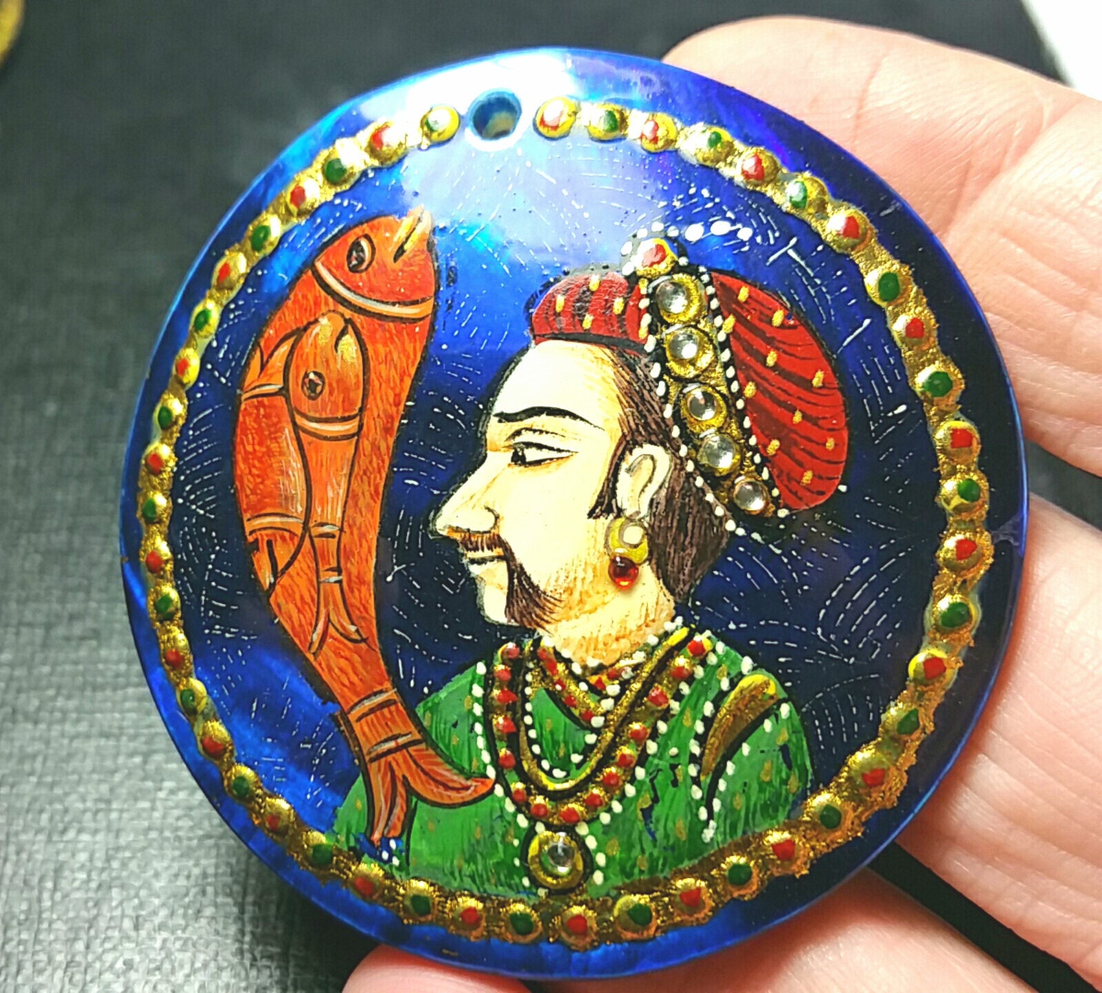 54mm round Matsya MANU Fish VIDEO Link hand painted on Abalone | Etsy