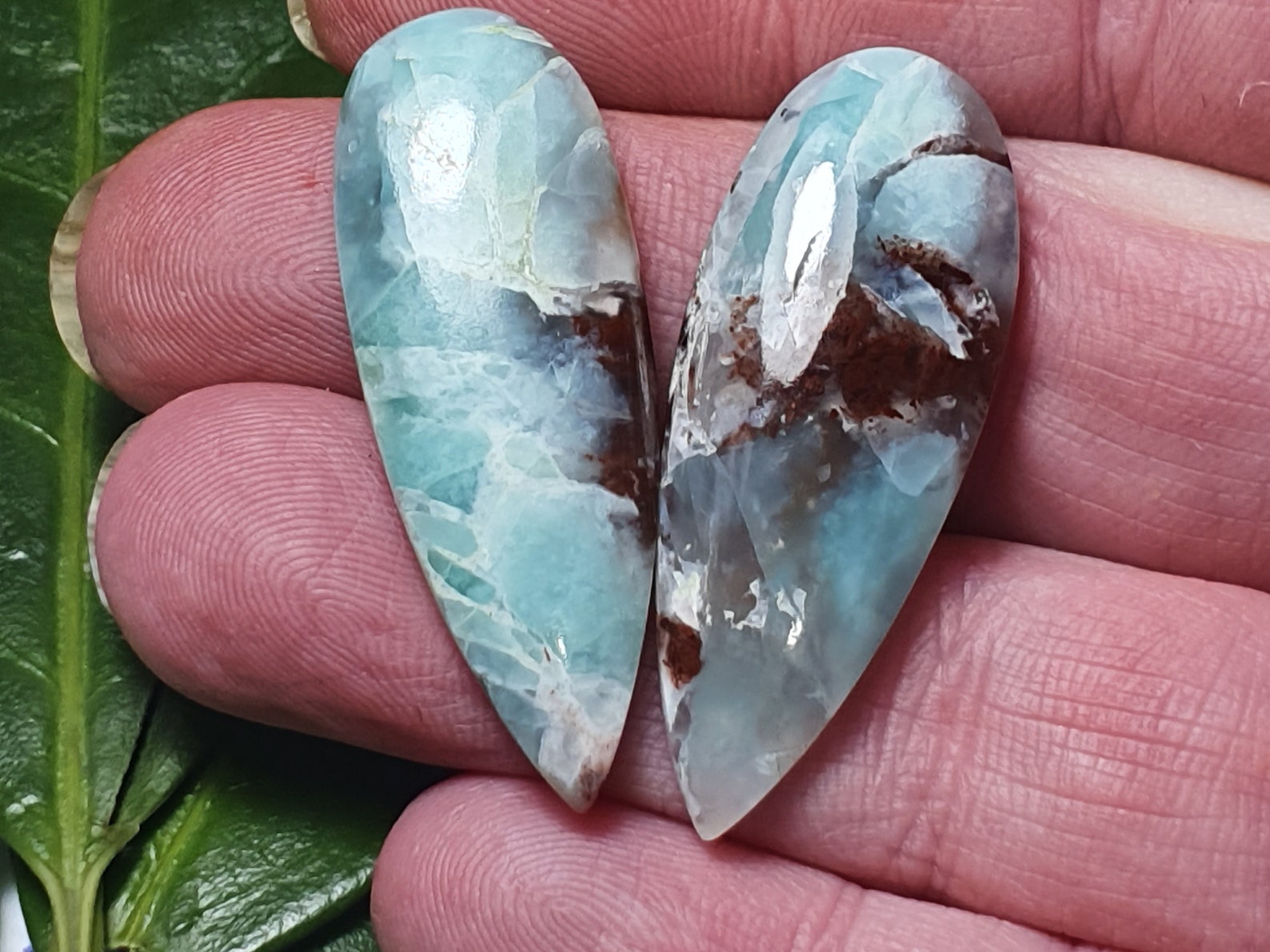 37mm 46ct Pair Blue Green Aqua Chalcedony Chrysoprase Cabochon - Etsy