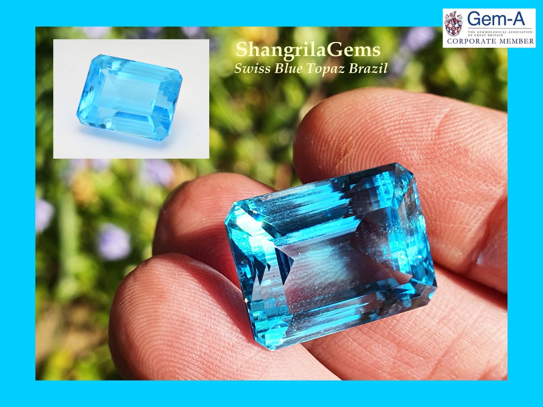 19.4mm 38ct SWISS BLUE Topaz Octagon Rectangle With VIDEO Deep ...