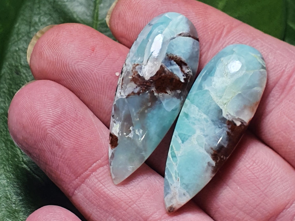 37mm 46ct Pair Blue Green Aqua Chalcedony Chrysoprase Cabochon - Etsy