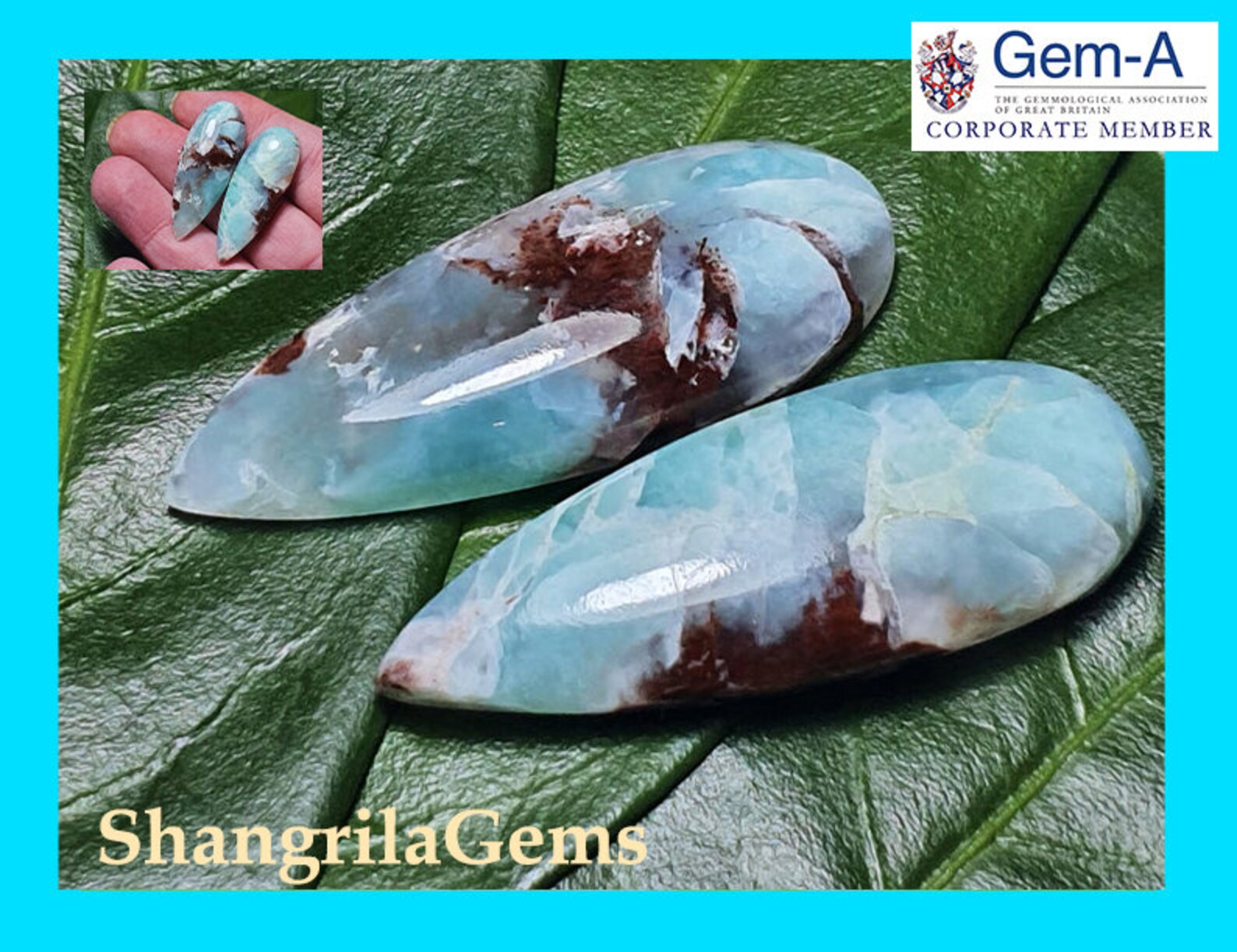 37mm 46ct Pair Blue Green Aqua Chalcedony Chrysoprase Cabochon - Etsy