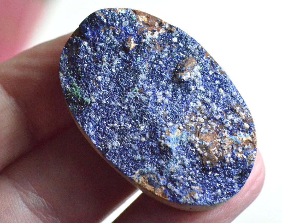 80ct 41mm Azurite Druzy Oval Cabochon With a Little Malachite AAA Rare ...