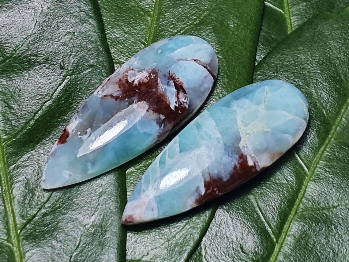 37mm 46ct Pair Blue Green Aqua Chalcedony Chrysoprase Cabochon - Etsy