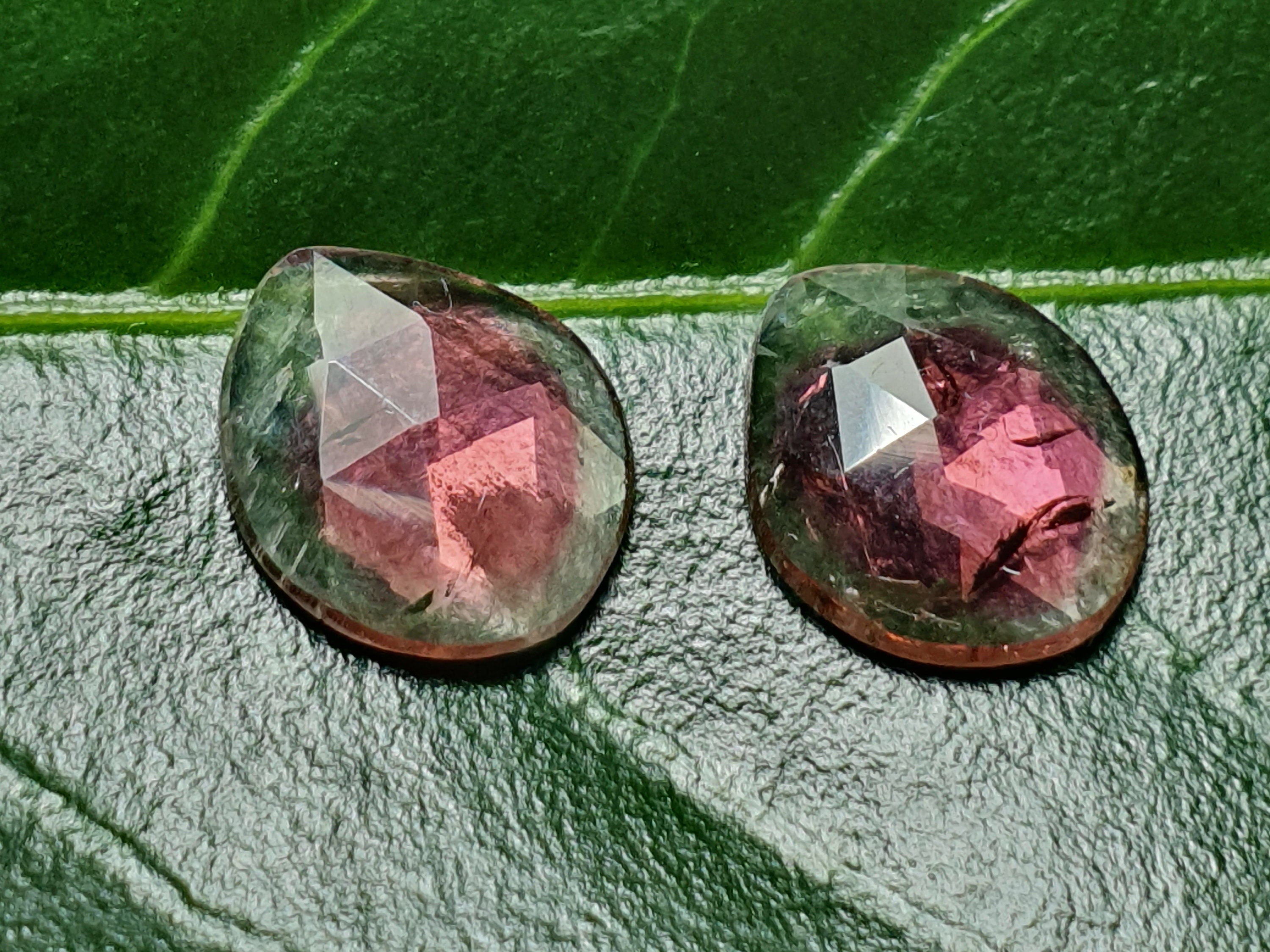 2.85ct 10.1mm Pair Watermelon Tourmaline pink green rose cut | Etsy