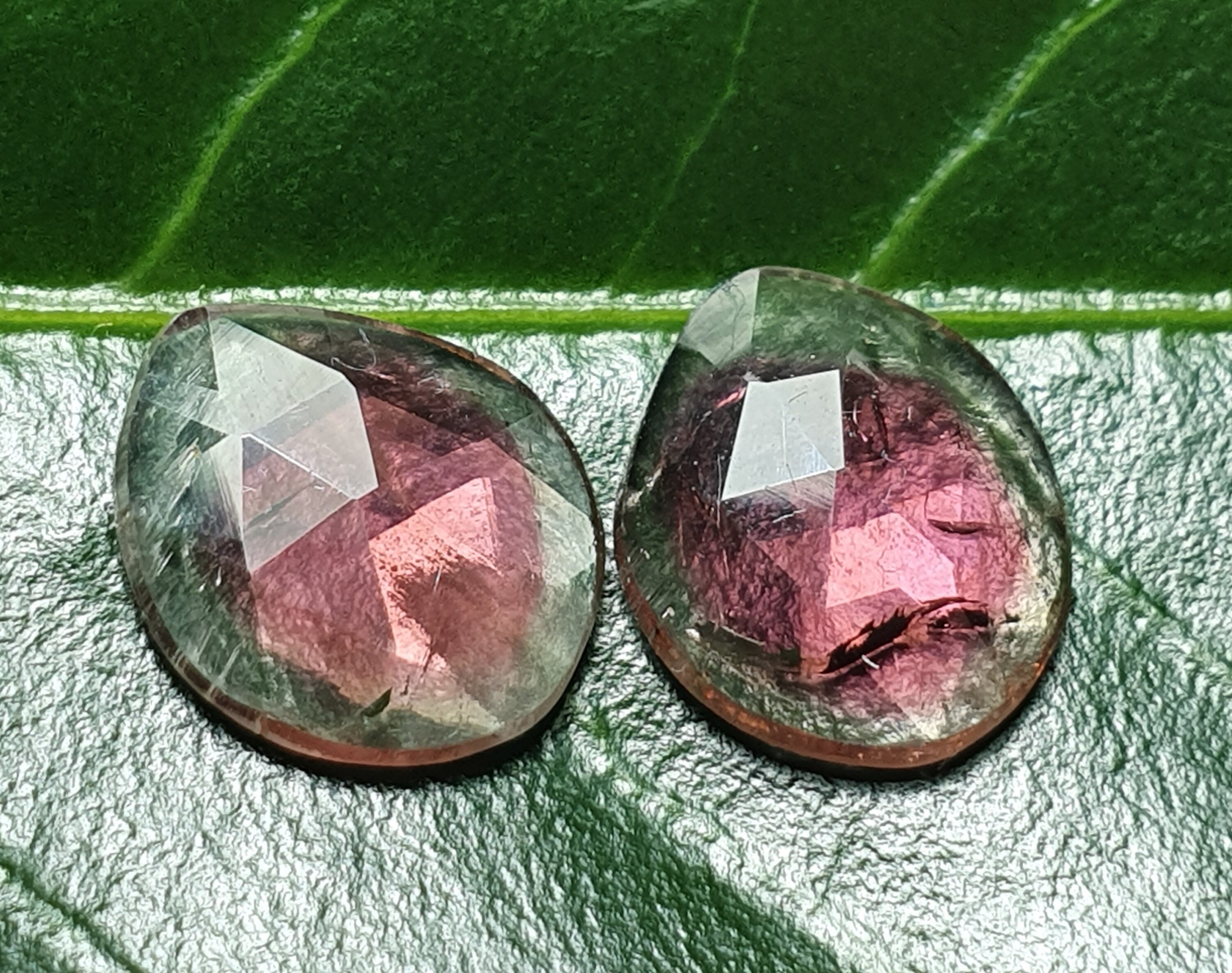 2.85ct 10.1mm Pair Watermelon Tourmaline pink green rose cut | Etsy
