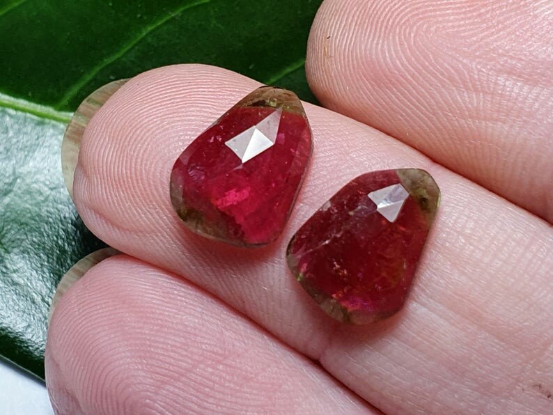4.92ct 11.5mm Pair Watermelon Tourmaline Pink Green Rose Cut - Etsy UK