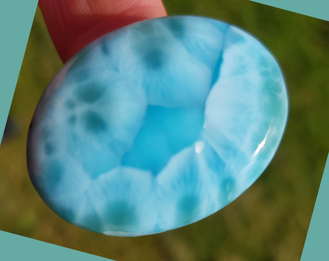 35mm Larimar cabochon drop pear shape deep blue and green | Etsy