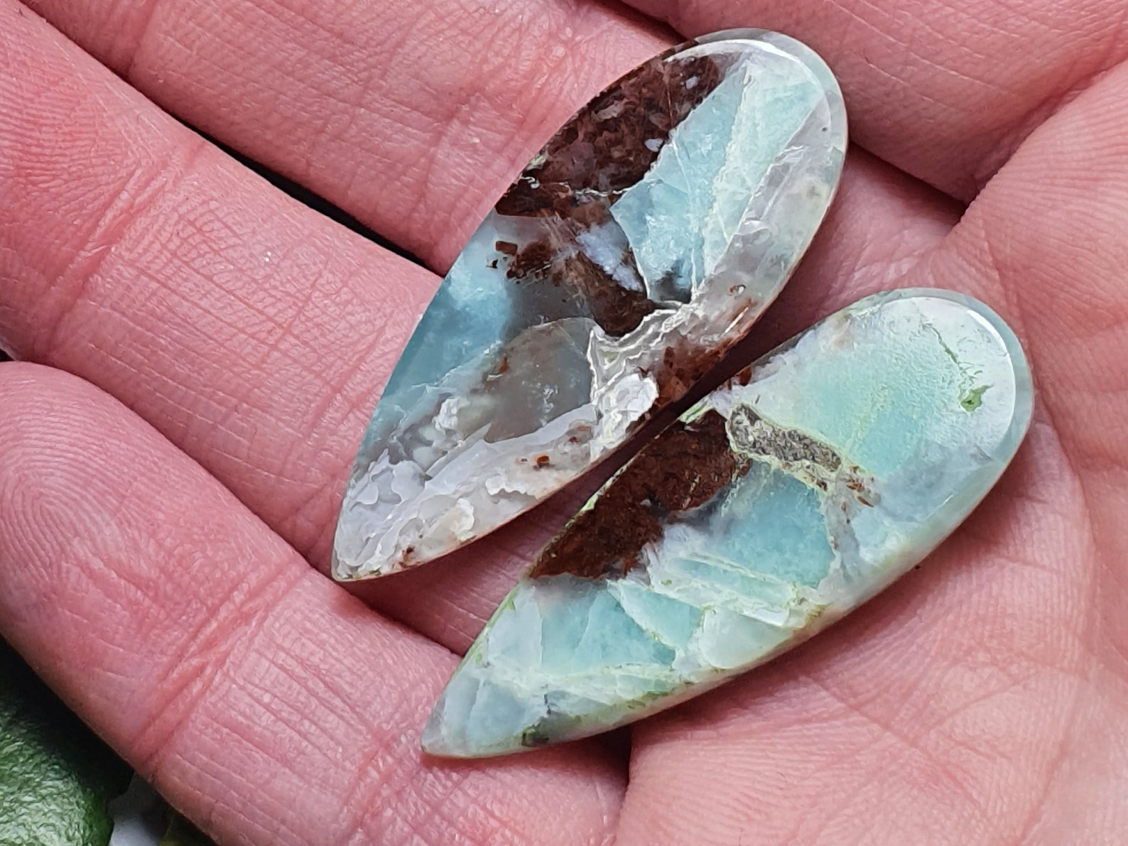 37mm 46ct Pair Blue Green Aqua Chalcedony Chrysoprase Cabochon - Etsy