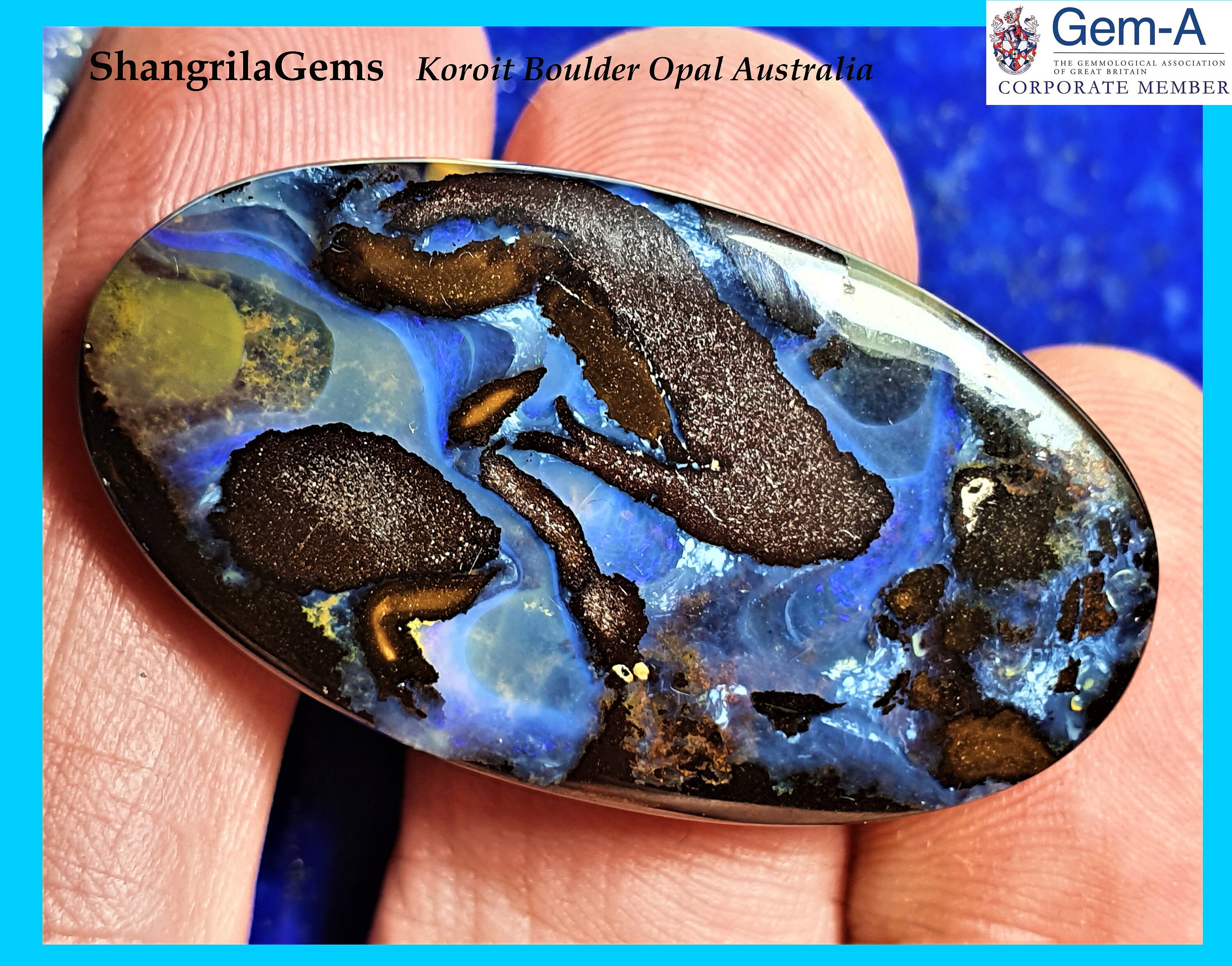 36mm Boulder opal custom cut oval blue fire 55ct 36 by 20 by | Etsy
