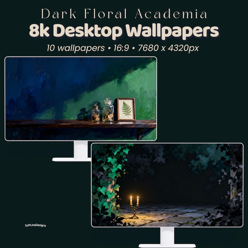 8K Dark Floral Academia Aesthetic Desktop Wallpaper Bundle, Moody ...