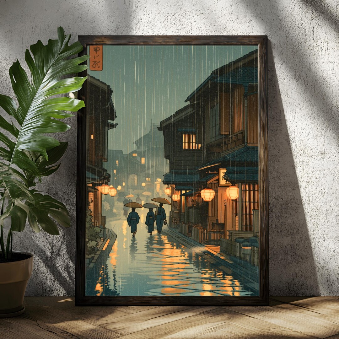 Japanese Rainy Night Poster | Shin-hanga Inspired Street Wall Art ...
