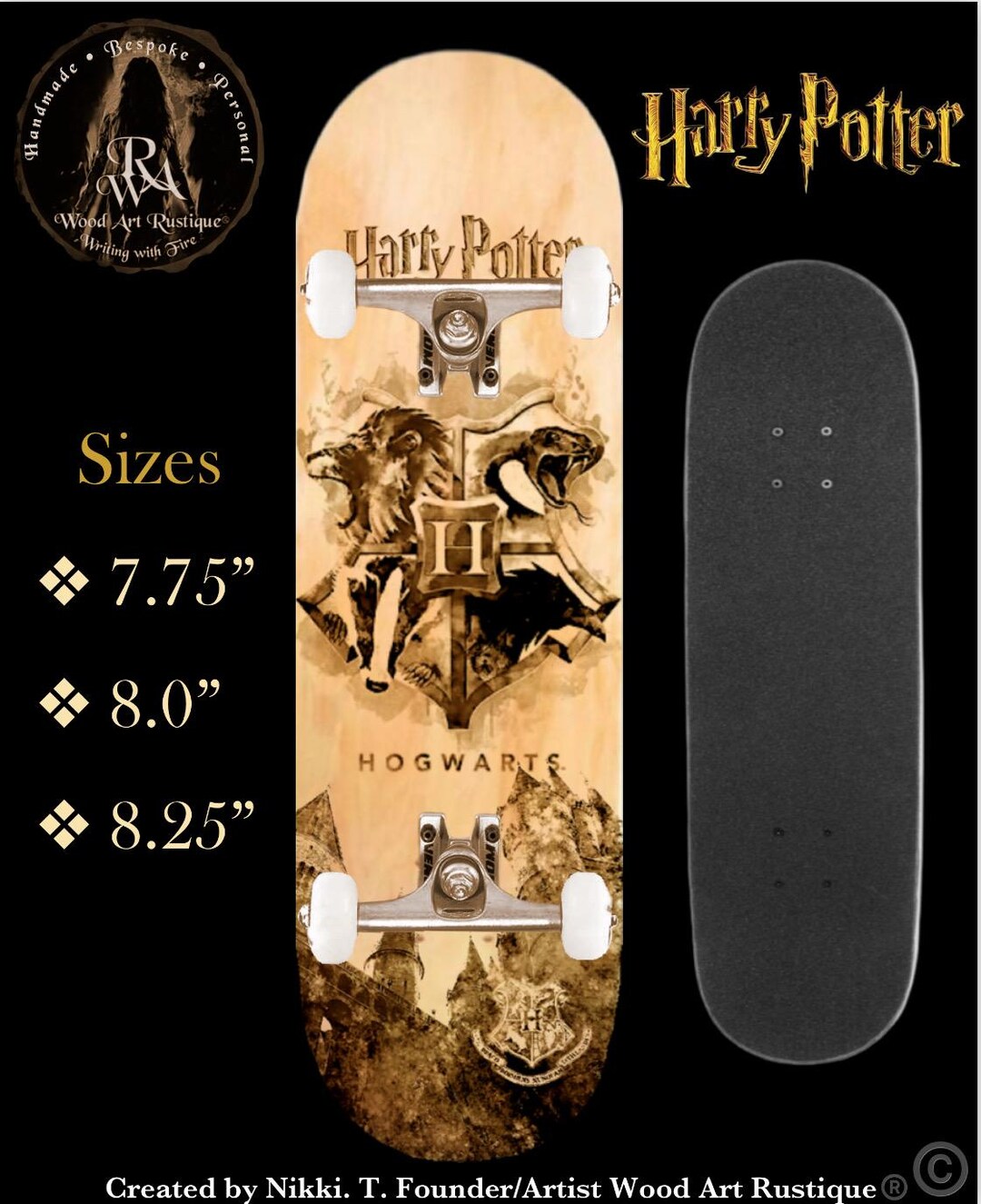 Bespoke Freehand Pyrography Detailed “harry Potter” Inspired Skateboard ...