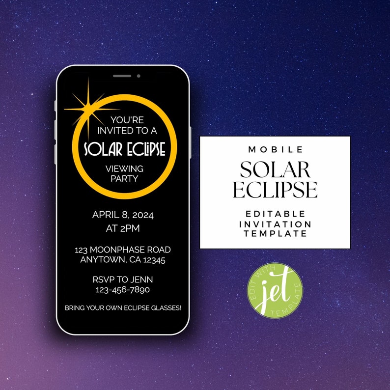 Editable Solar Eclipse Party Invitation April 8 Path of Totality Evite ...