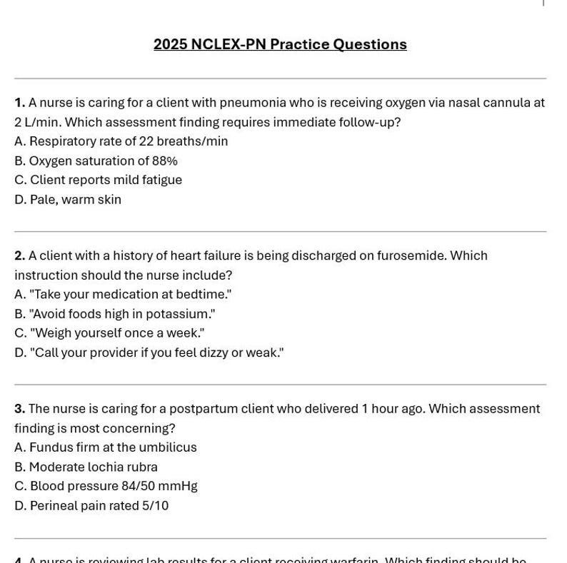 2025 NCLEX-PN 300 Practice Questions - Etsy