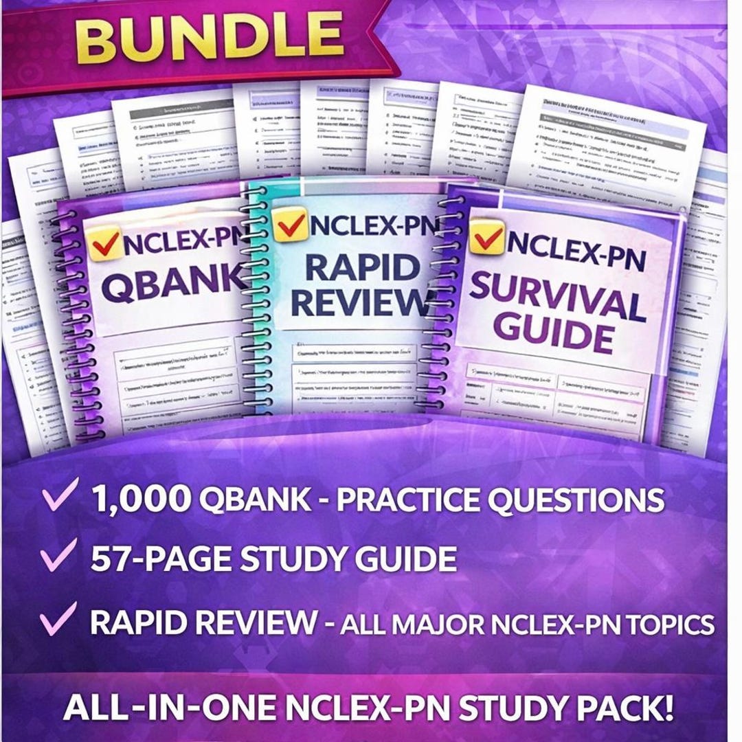 NCLEX-PN Study Bundle 2026 | Study Guide, Qbank, Cheat Sheets (digital ...