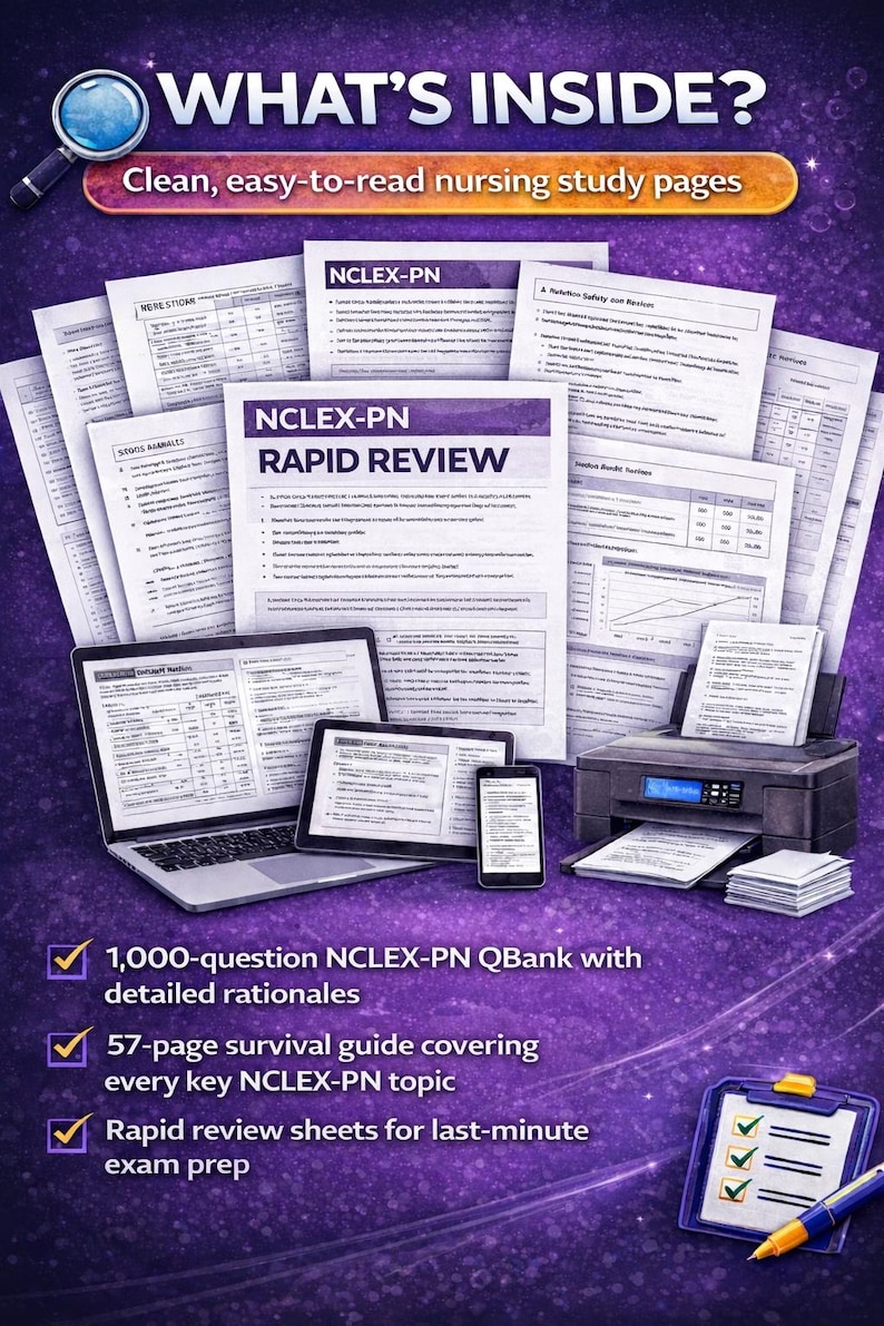 NCLEX-PN Study Bundle 2026 | Study Guide, Qbank, Cheat Sheets (digital ...