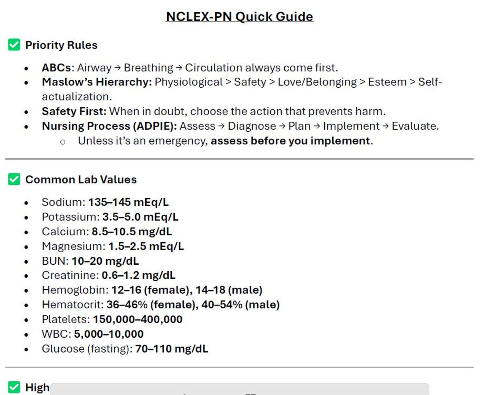 NCLEX-PN Quick Reference Guide 2 Pages - Etsy