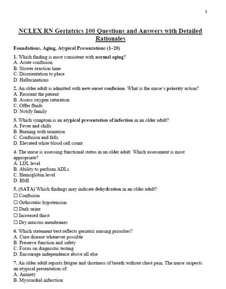 NCLEX RN Geriatrics Qbank | 100 Practice Questions With Detailed ...