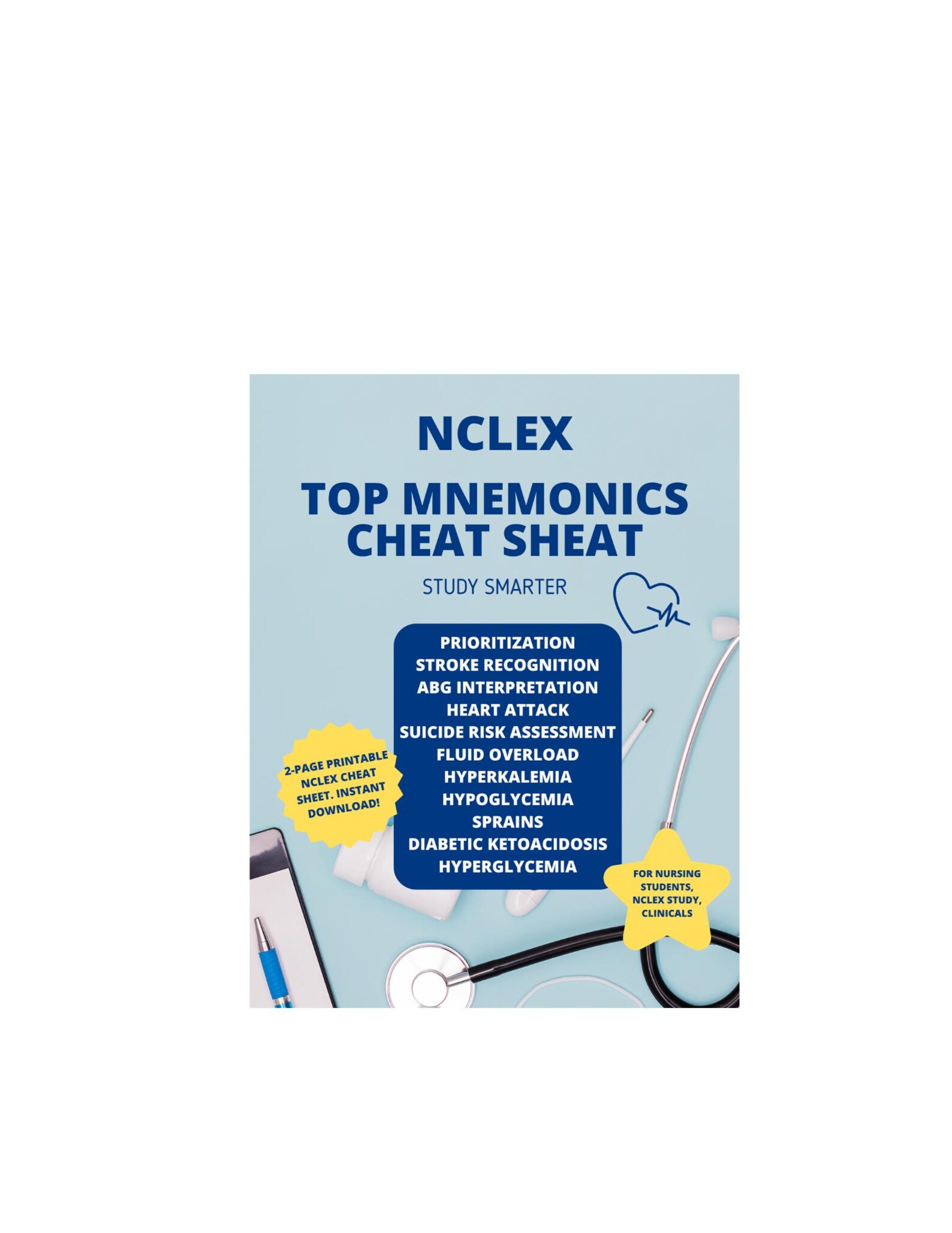 NCLEX Mnemonics Cheat Sheet | Nursing Study Guide (PDF) - Etsy