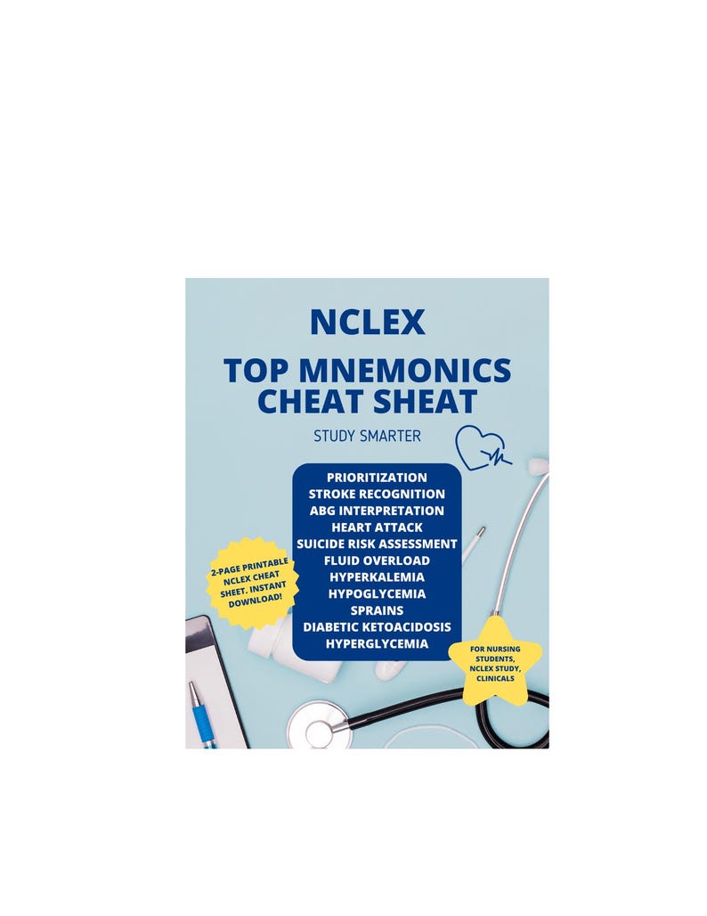 NCLEX Mnemonics Cheat Sheet | Nursing Study Guide (PDF) - Etsy Canada