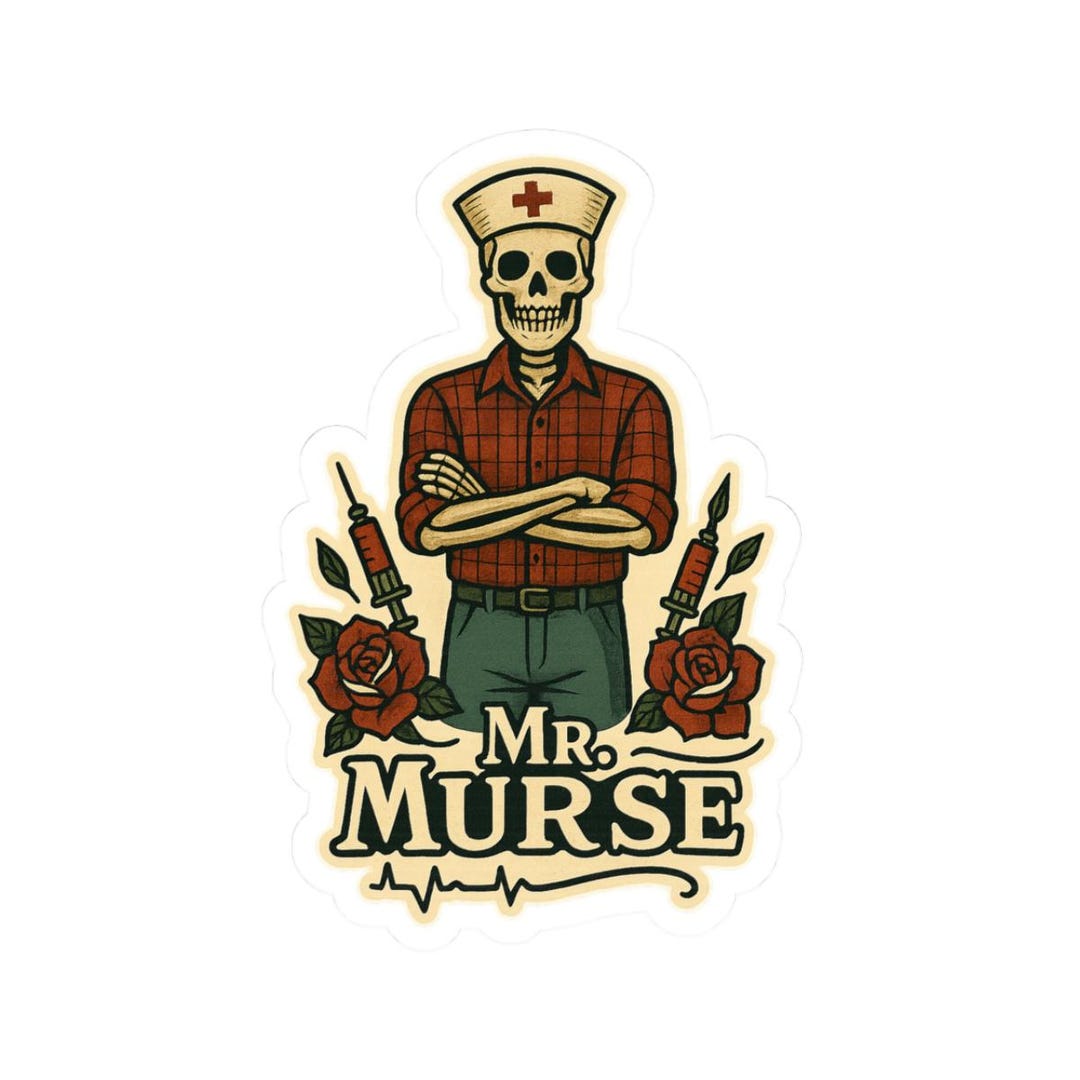 Male Nurse Skeleton RN Kiss-cut Sticker, Mr Murse RN Decal, Healthcare ...