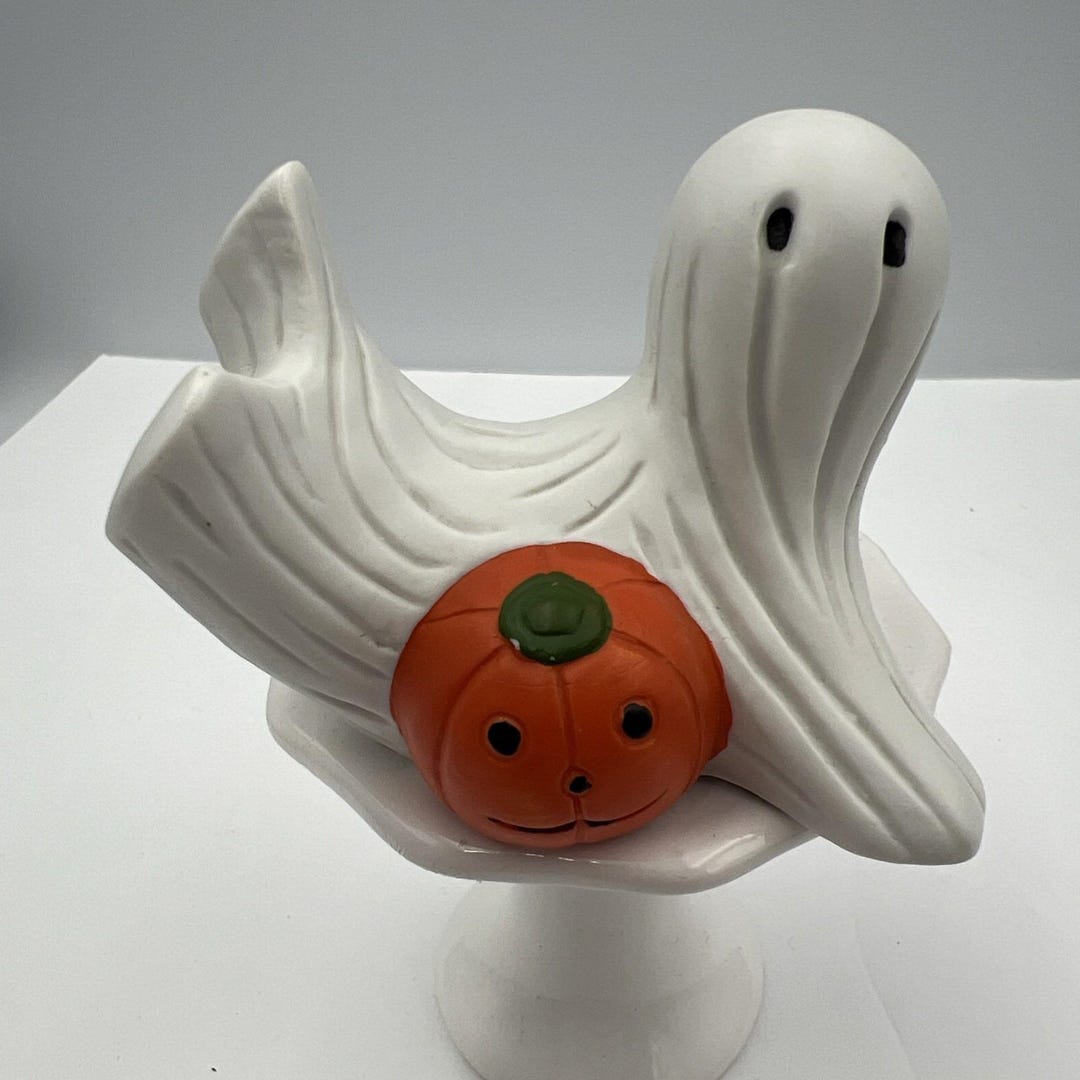 Vintage Rare Yoga Ghost With Pumpkin Figurine Halloween Hollow Eyes - Etsy