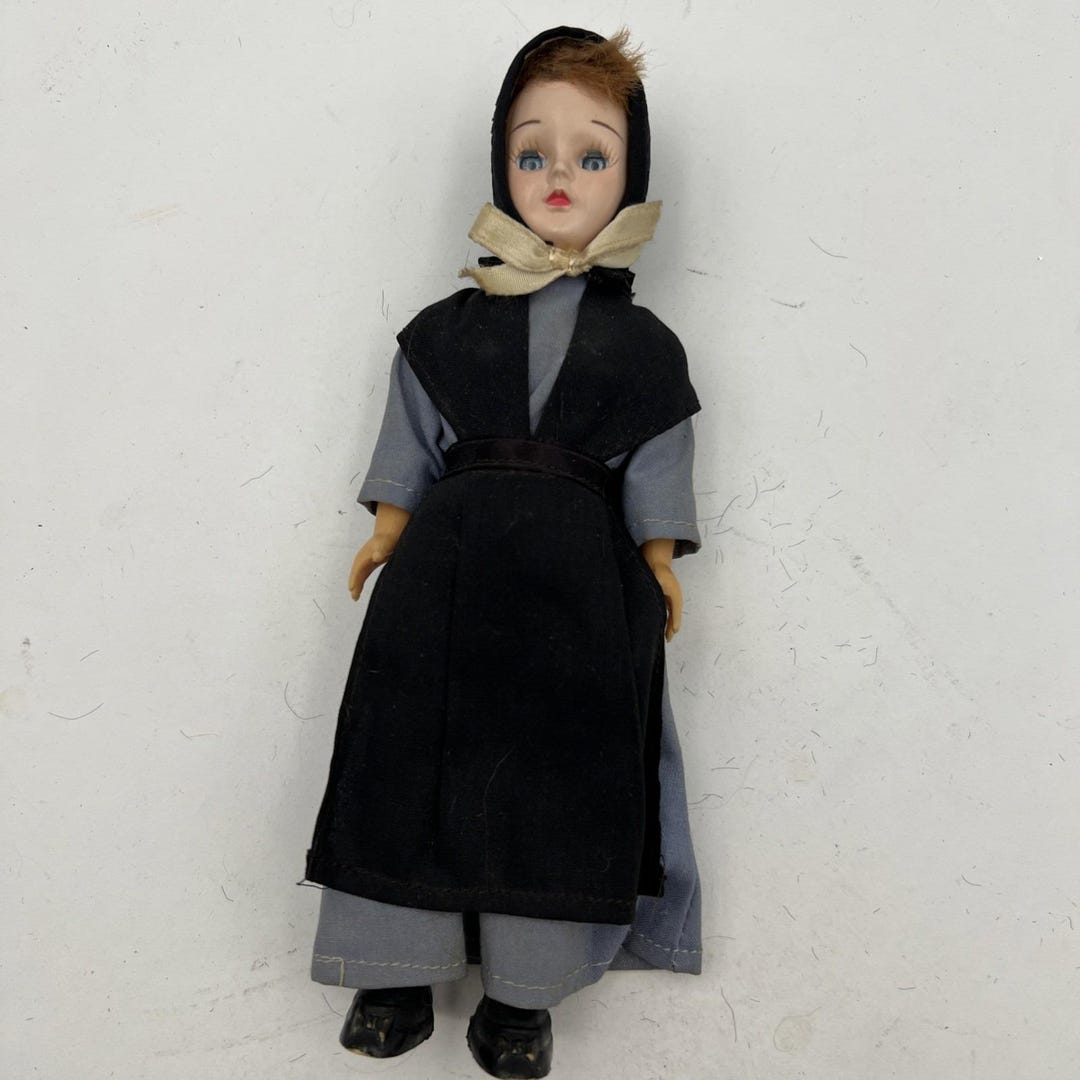 Antique Hard Plastic Amish Doll / Amish Costume / Blue Eyes / Red ...