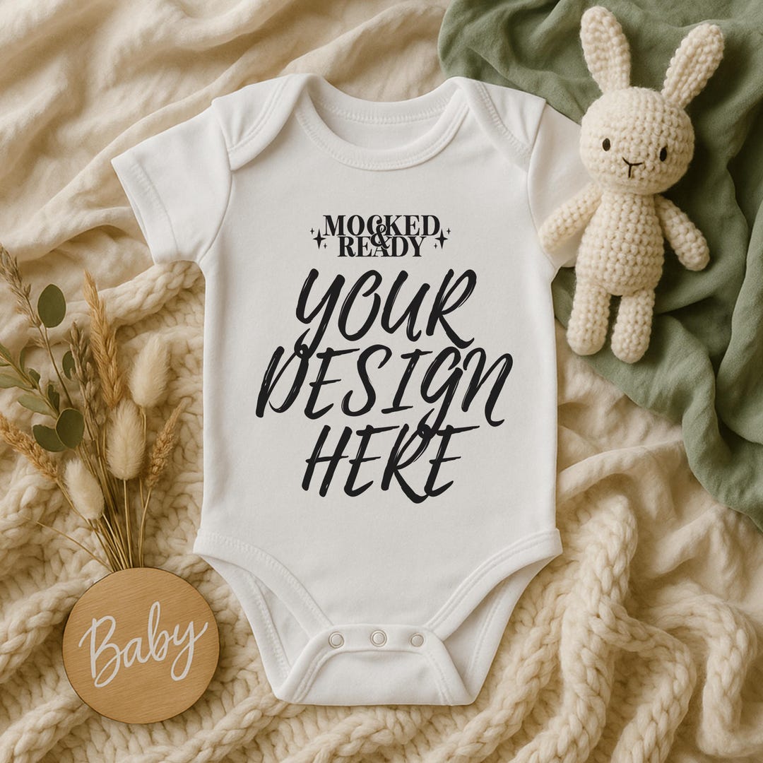 White Rabbit Skins 4424 Boho Flatlay Mockup, Baby Bodysuit Mockup ...