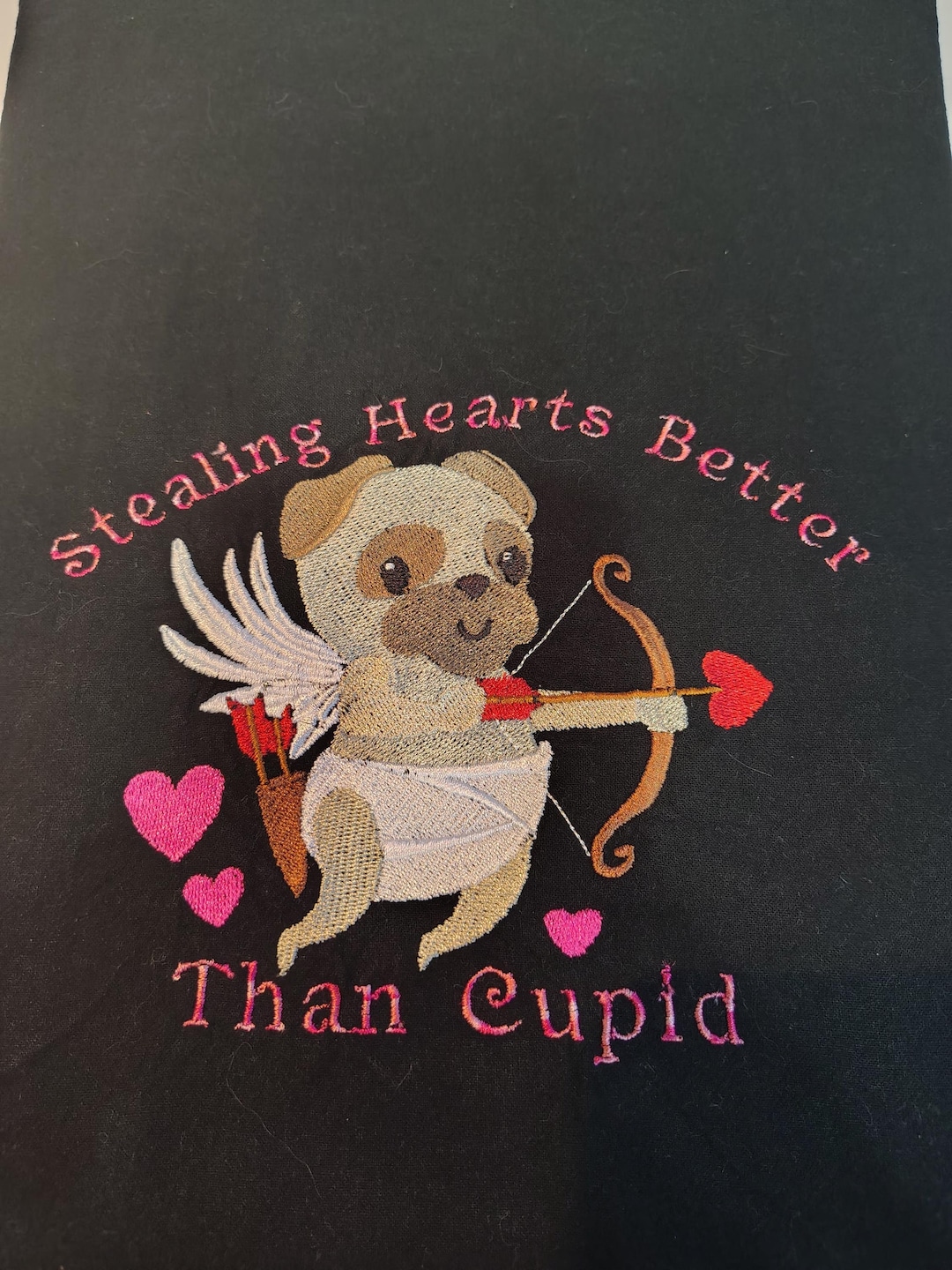 Embroidered Cupid Pug Black Kitchen Towel - Etsy
