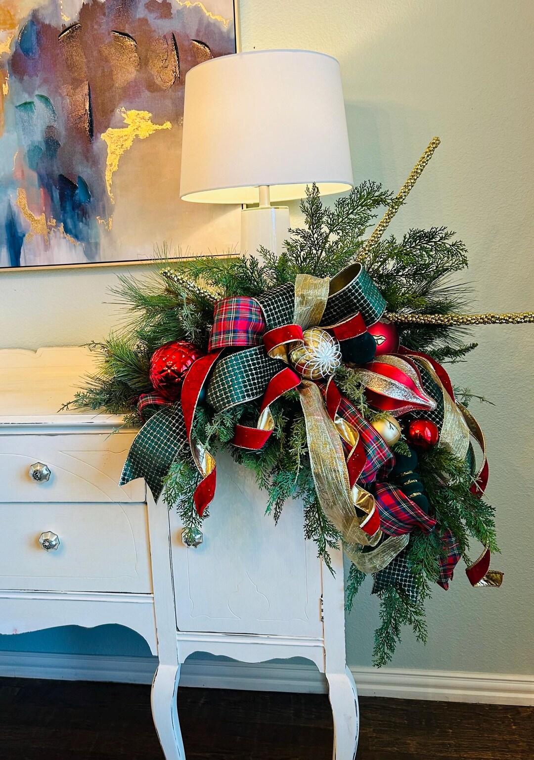 XL Luxury Christmas Garland Corner Piece/mixed Pines/high-end Ribbons ...