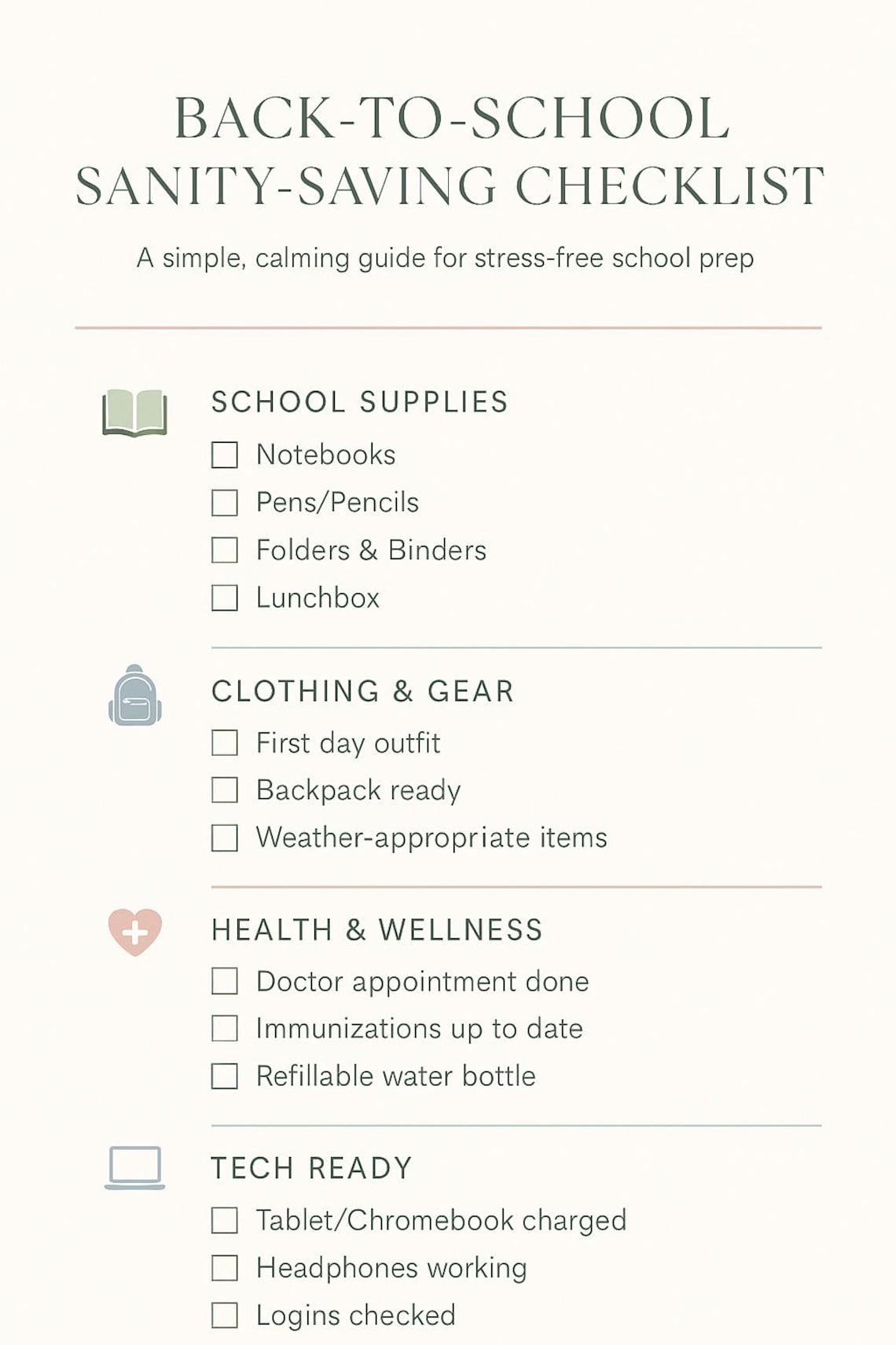Stress-free Back-to-school Checklist | Printable Planner for Parents ...