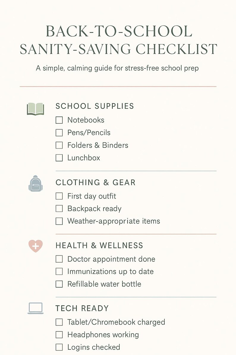 Stress-free Back-to-school Checklist | Printable Planner for Parents ...