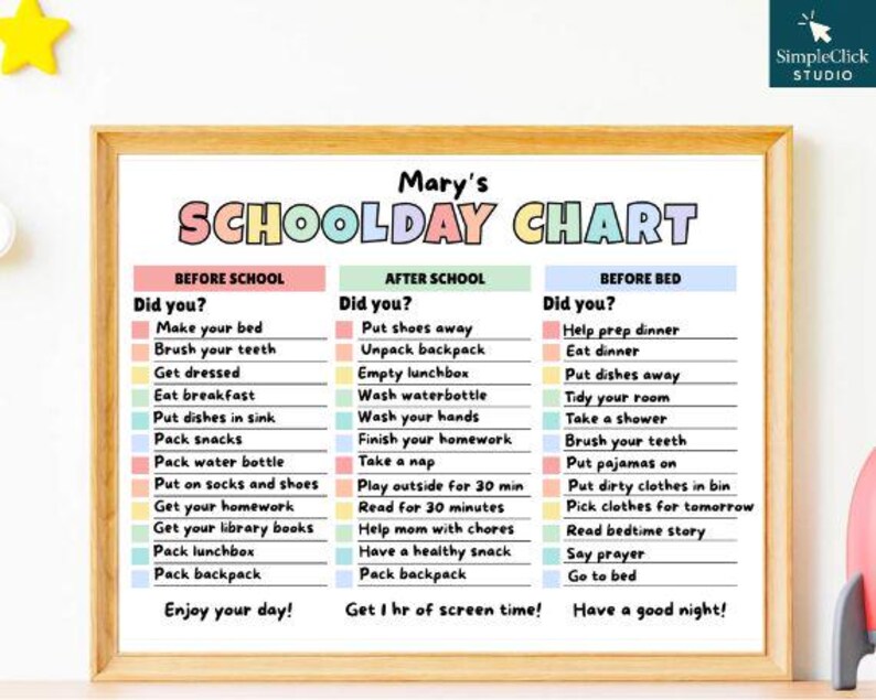 Editable Schoolday Checklist for Kids | Printable | Kids Chore Chart ...