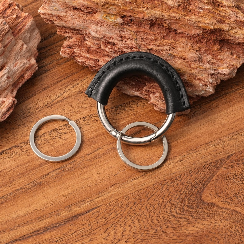Genuine Leather Keychain With 2 Detachable Rings: Carabiner Clip Key ...