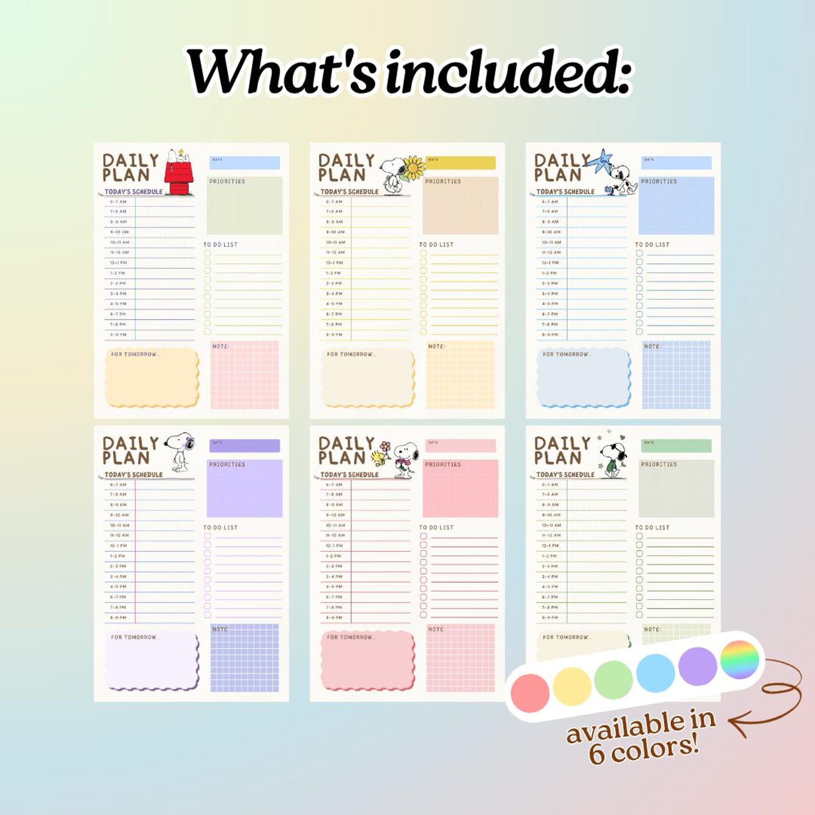 Snoopy Daily Planner Printable – Cute Daily Schedule PDF PNG, Peanuts ...
